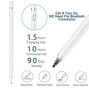 Active Stylus Pen for Touch Screens, Rechargeable Pencil Digital Stylus Pen Compatible with iPad and Most Tablet