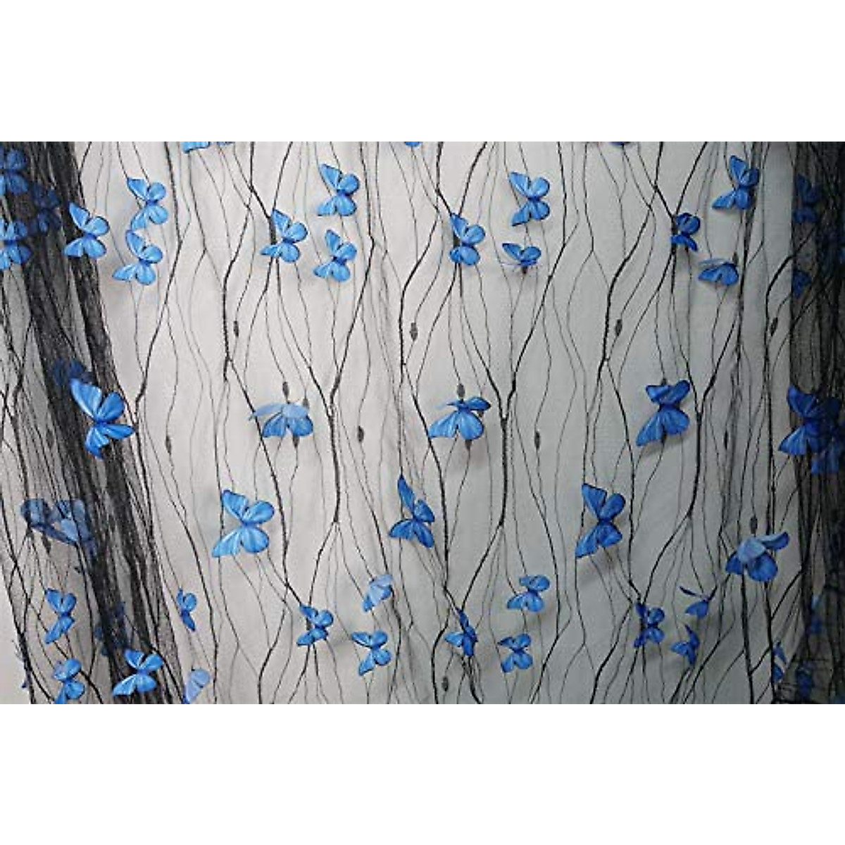 3D Vivid Butterflies Mesh Lace Fabric French Tulle lace for DIY Wedding Dress Costume Accessories Flower Girl Gown Dress Bridal Veil Home Decor (3 Yard, Black mesh+Blue Butterflies)