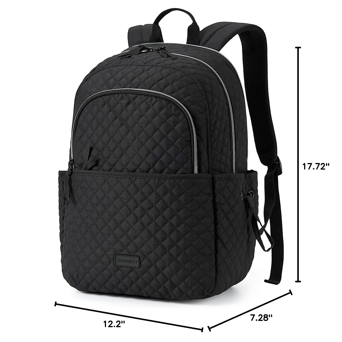 BAGSMART Laptop Backpack for Women, Quilted Travel Backpack Fits 15.6 Inch Laptop, Lightweight Bookbag for School with Charging Port Hole, Computer Backpack for College Work Business, Classic Black