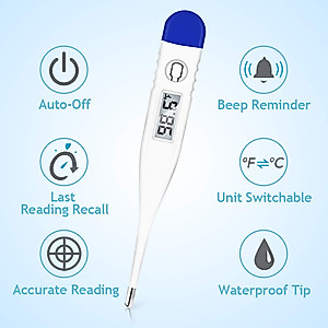 Thermometer for Fever, Quick Reading Digital Waterproof Oral Thermometer with Fever Indicator and Memory Recall, Best Accurate Rectum Armpit Reading Thermometer for Baby Kids and Adults