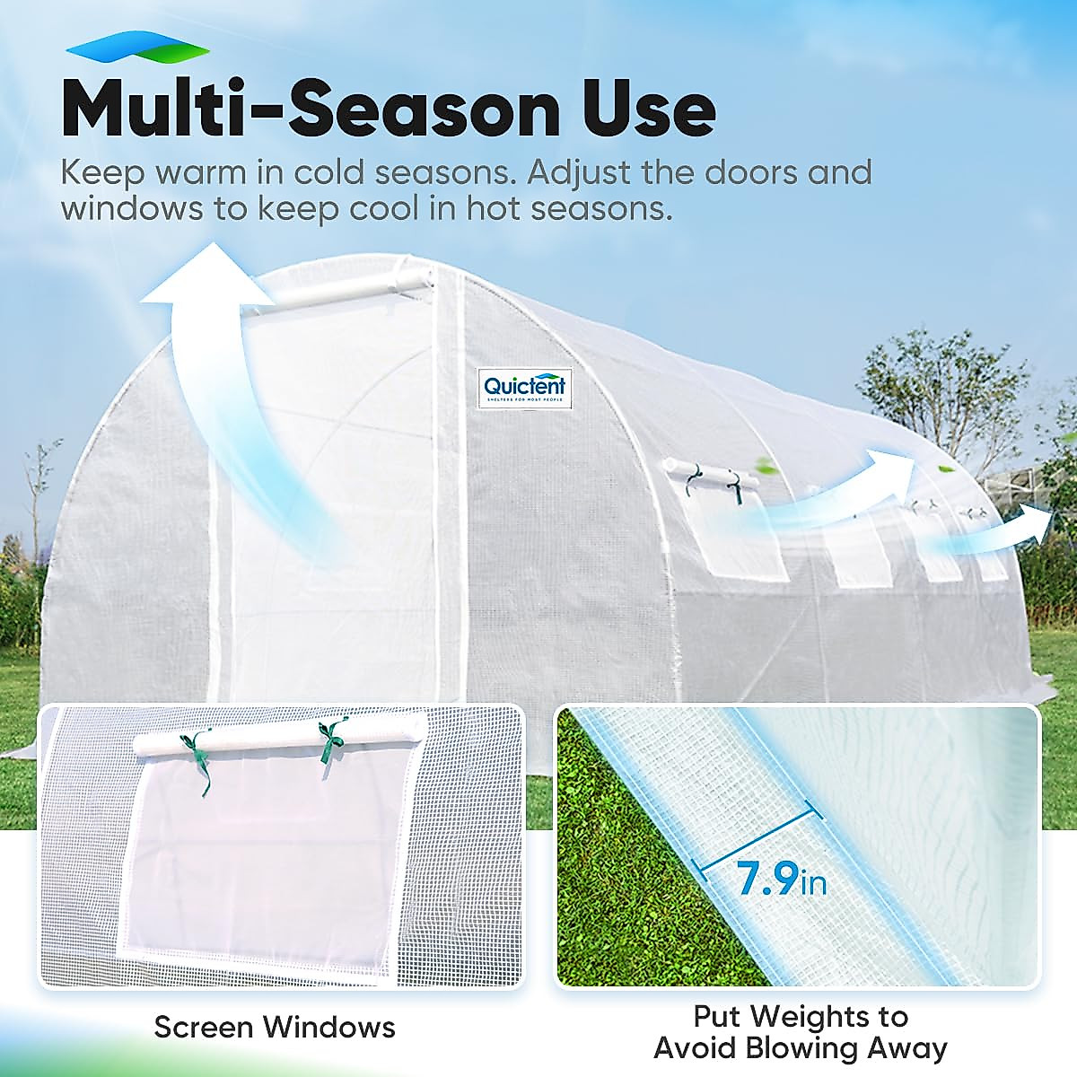 Quictent Upgraded 20x10x6.6 FT Large Walk-in Greenhouse for Outdoors, Heavy Duty High Tunnel Green House w/ PE Cover 2 Zipper Screen Doors Galvanized Steel Frame Garden Plant Hot House 20 Stakes White