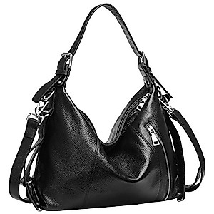 HESHE Vintage Genuine Leather Purses and Handbags for Women and Ladies Shoulder Bag Crossbody Bags (Black)