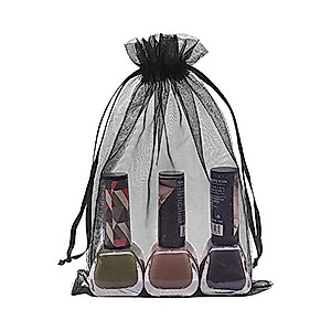 HRX Package Black Organza Bags 5x7 inch 100pcs, Mesh Candy Bags Jewelry Pouches Drawstring Empty Sachet for Present Wedding Giveaways