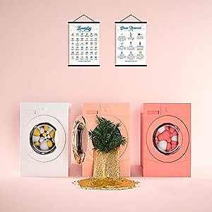 CHDITB Laundry & Stain Removal Theme Art Print Wash Room Magnetic Natural Black Wood Hanger Frame Poster, Canvas Unique Symbols Be The Change Painting 28X45cm Wall Hanging Regular Sign For Toilet Decor