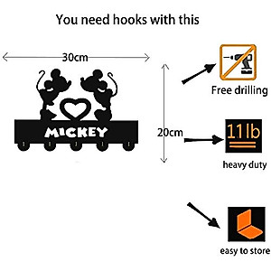 KL Mick Door Hooks,Disney Mickey Mouse Cartoon Animation Coat Hooks,Key Holder,Key Hanger for Wall、Entryway and Living Room,Gift,5 Hooks Holder (a5)