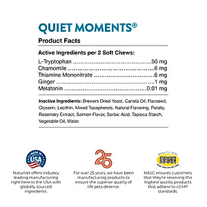 NaturVet –Quiet Moments Calming Aid for Cats Plus Melatonin – 60 Soft Chews – Helps Reduce Stress & Promote Relaxation – Great for Storms, Fireworks, Travel & Grooming