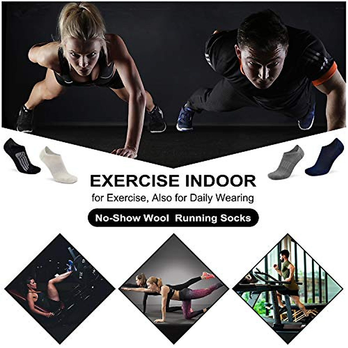 Busy Socks Women's Merino Wool No Show Socks, No Blister Funny Hidden Long Distance Running Marathon Fitness Tennis Golf Gym Wool Socks, 6 Pairs, Medium, Black