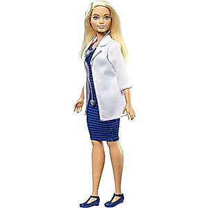 Barbie Doctor Doll, Curvy, Dressed in White Coat with Stethoscope and Blonde Hair, Gift for 3 to 7 Year Olds