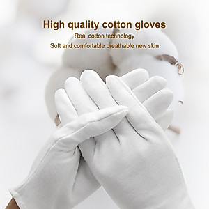 Amariver White Cotton Gloves, 6 Pairs 9.4'' Extra Large Size 12 Pcs Gloves