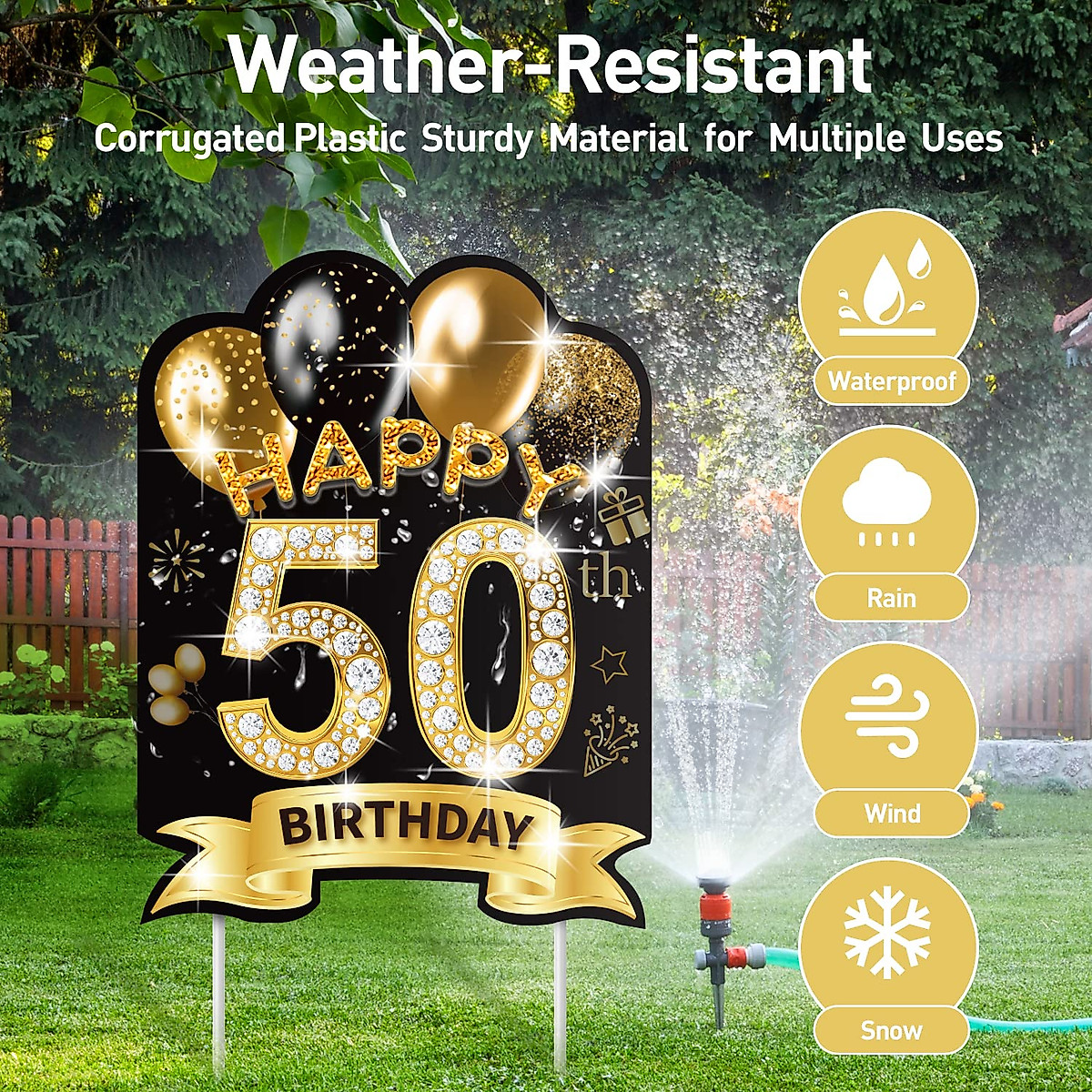 2Pcs 50th Birthday Yard Sign Decorations with Stakes, Large Size 16'' Black Gold Happy 50th Birthday Made in 1973 Waterproof Outdoor Lawn Signs Decor for Men Women Birthday Party Supplies
