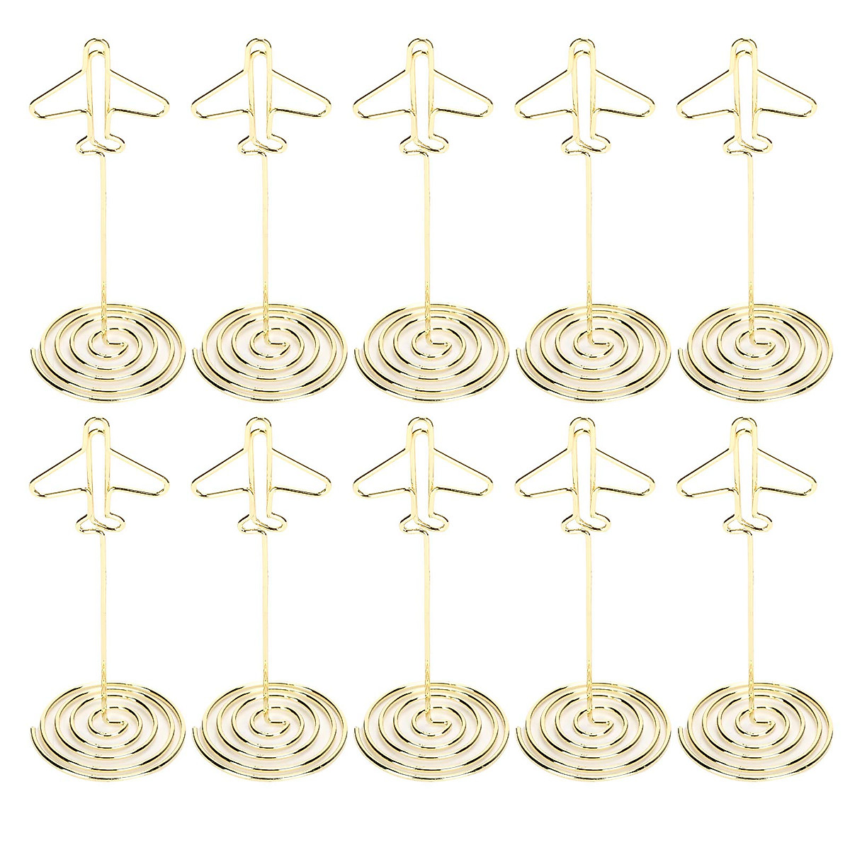 10Pcs Metal Table Number Holders, Airplane Shaped Place Card Holders for Wedding Party Tabletop, Picture Holders Stand for Photo Name Cards Menu Memo