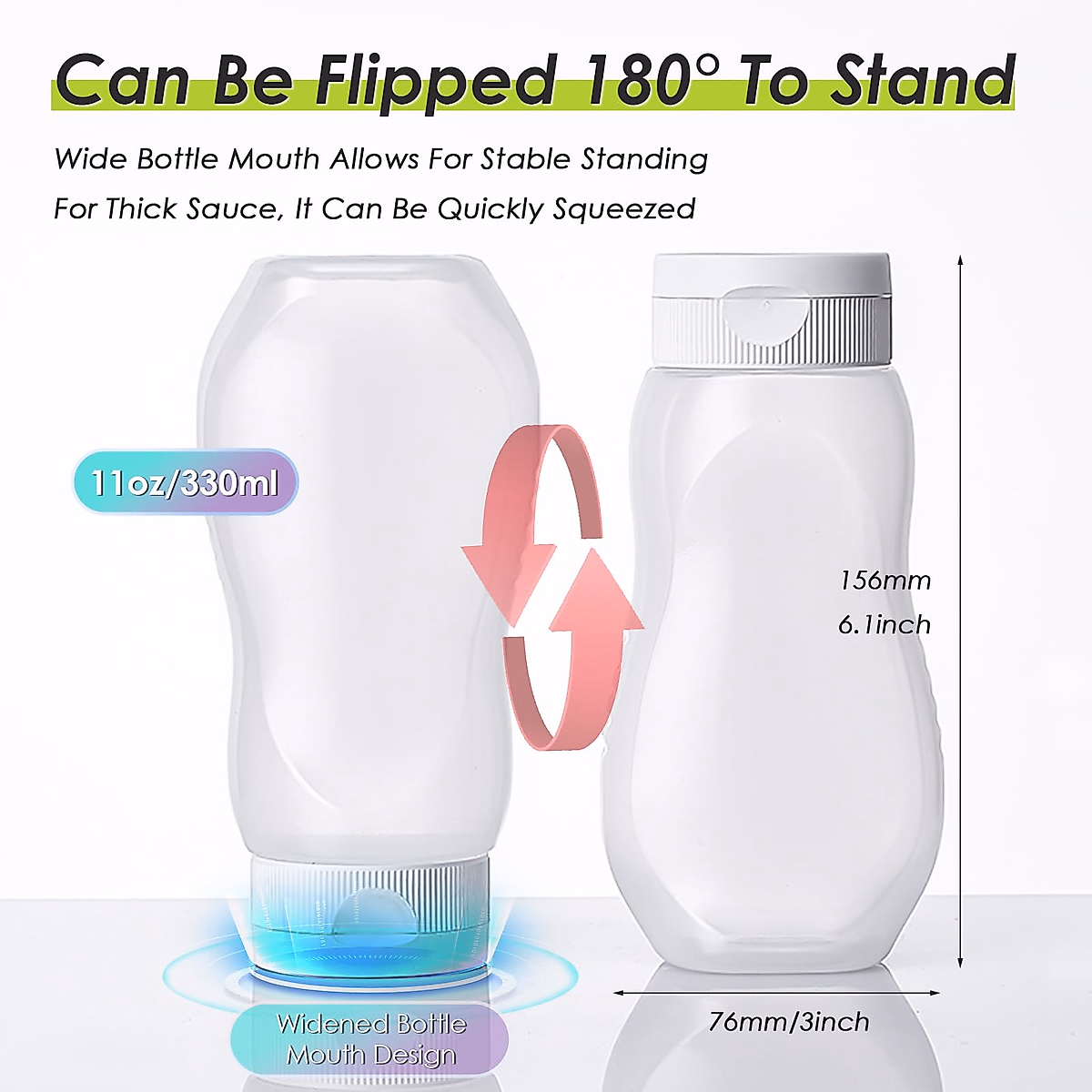 Nacxbwer Condiment Squeeze Bottles for Ketchup Hot Sauce Liquids Oil with Caps for Condensed Milk and Mustard Salad Dressing Dispenser Clear Plastic Bottles Dressing Container HD PE BPA-free