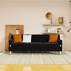 STORFENBOR 83'' Velvet Sofa, Chesterfield Velvet Upholstered Mid-Century Modern Loveseat, Ring Anti-Crash Design Armchair Feet, 3 Seat Living Room Apartment Large Comfort Sofa (Beige)