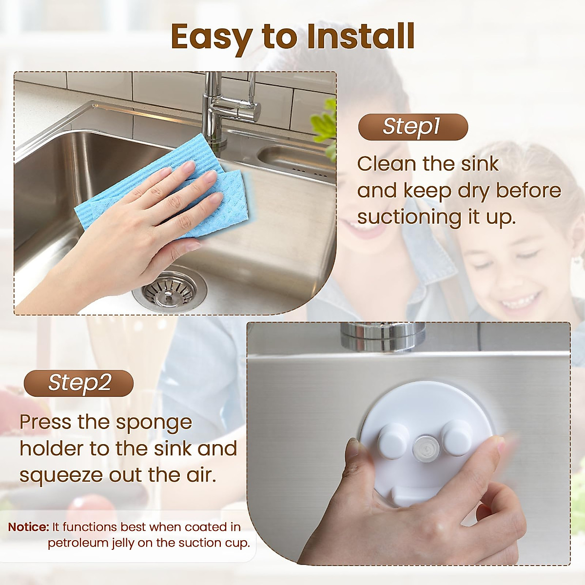 Sponge Holder, Sink Caddy w/ Suction Cup Installation, Sponge Organizer for Kitchen/ Bathroom Sink, Self Draining, Dishwasher Safe for Holding Smiley Sponges(Sponges Not Included), White(1-Pack)