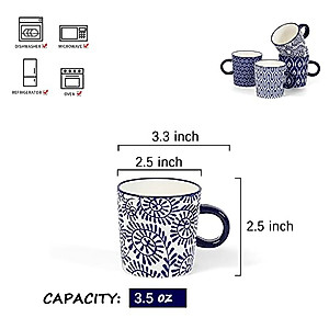 Selamica Ceramic 3.5 Oz Espresso Cups, Cappuccino Cups 2.5 Inch Porcelain Demitasse Cups Small Coffee Cups for Latte Mocha Milk Tea, Set of 4, Vintage Blue