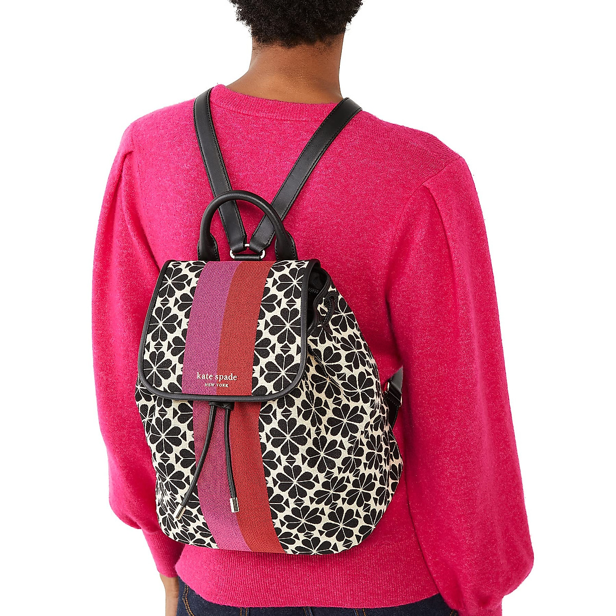 Kate Spade New York Spade Flower Jacquard Stripe Synch Medium Flap Backpack Cream Multi One Size