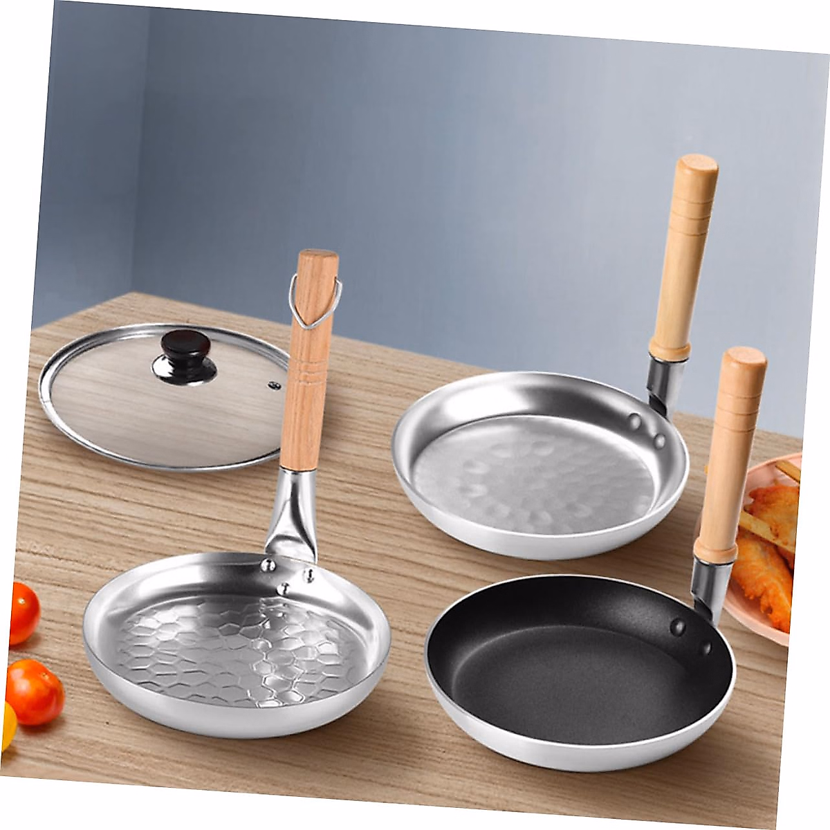 SEWOART Japanese Parent- Bowl Special Pot Creative Vertical Handle Frying Pan Japanese Cuisine Pan Egg Pan Egg Chicken 17cm Deluxe Version (uncoated) with Glass Lid for Gas Wooden Gas