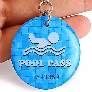SmartSign Pool Pass Key Tags - Numbered, Box of 50, 1.5 in. Diameter Plastic with Epoxy Coating, Pool Key Chain with Ring, Blue
