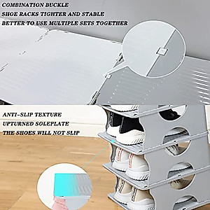 LGAQCOX 2 Pcs of 4 Tier Shoe Rack, Free Standing Shoe Racks for Closet, Free-Combination Narrow Shoe Storage Organizer for Bedroom & Entryway, Space Saver Stackable Shoe Shelf,Easy Assembly Clean,Grey