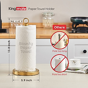 Kingmate Paper Towel Holder Stand, Free Standing Kitchen Roll Holder Countertop, Solid Ring Top, Stainless Steel, One Hand Tearing (Brushed Nickel)