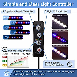hygger 0.5~5 Gallon Nano Tank Mini Clip-on Aquarium Light with White Blue Red LEDs Fish Tank Lighting Built-in Timer 5 Brightness Levels 6W with USB Port (Include Power Plug)