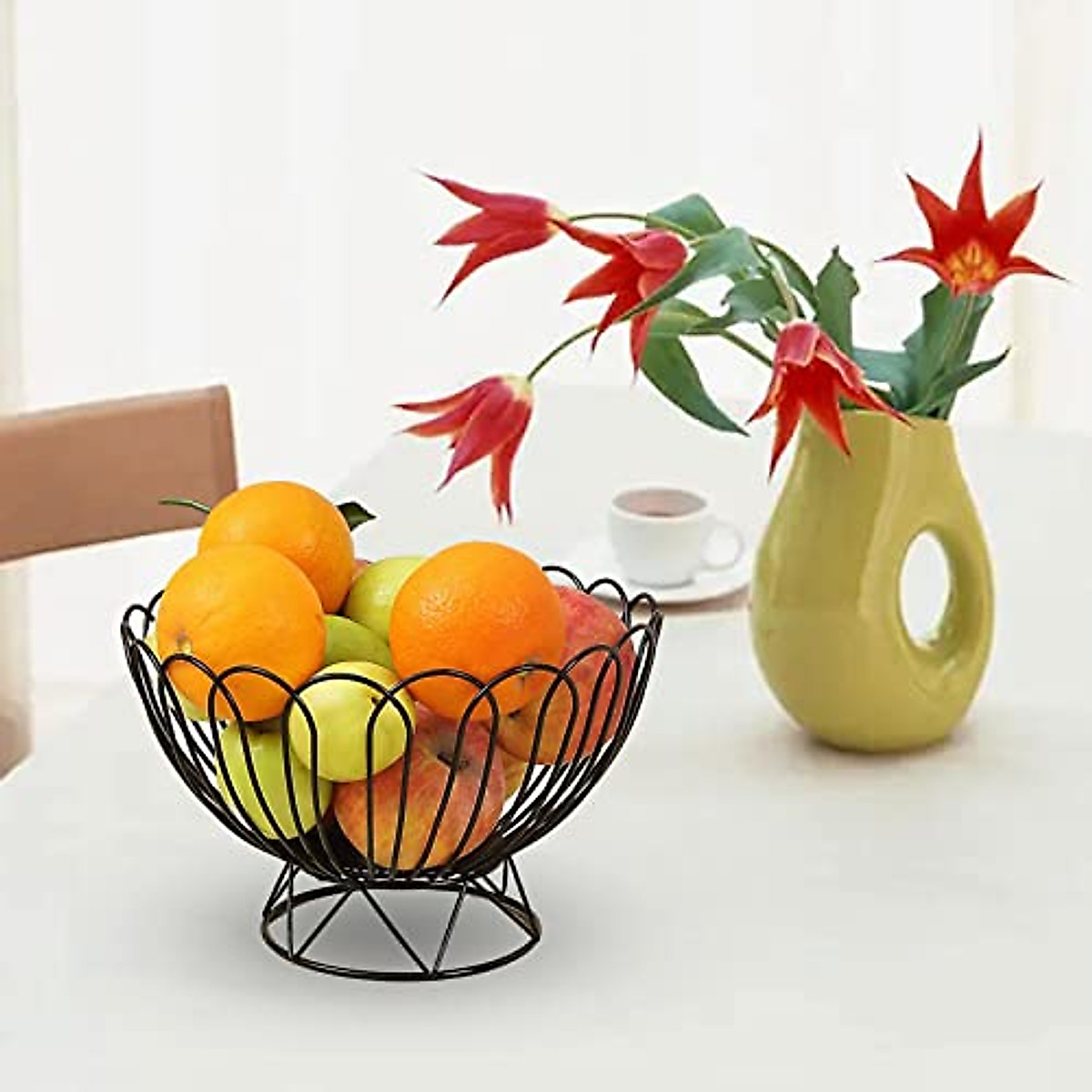 MagiDeal Modern Iron Wire Fruit Basket Fruit Storage Bowls for Restaurant Countertop Dining Table, Black
