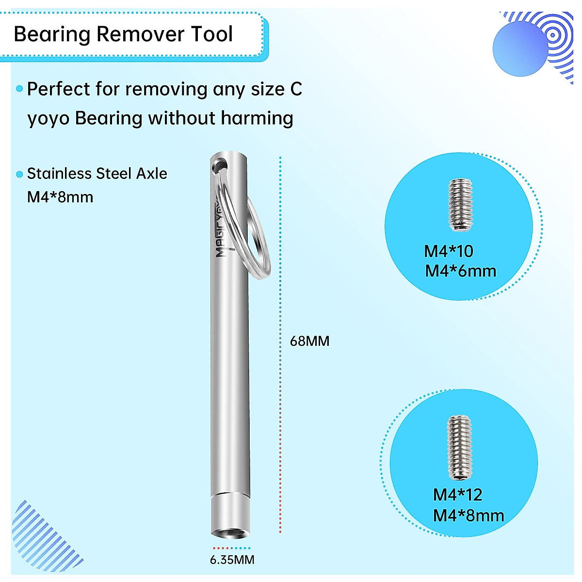 MAGICYOYO Complete Yoyo Bearing Pack, 10 Ball Golden Unresponsive Yoyo Bearing + Size C 8 Ball Yoyo Bearing + Narrow C Responsive Yoyo Bearing + Bearing Removal Tool + 6 Yoyo Strings + 6 Yoyo Axles