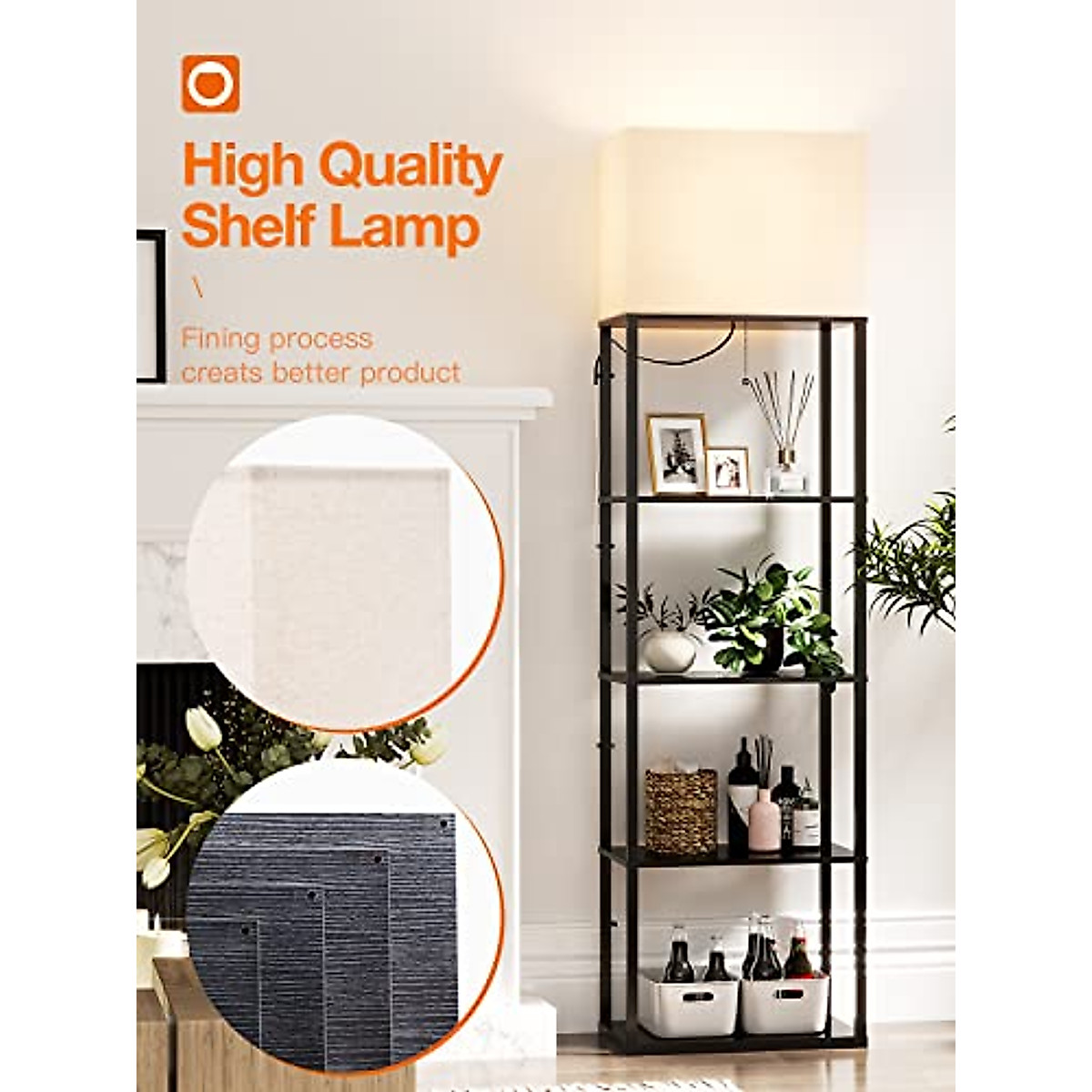 addlon Floor lamp with Shelves Pro Max, 5-Tier Modern Floor lamp with 3 Color Temperatures LED Bulb, Display Shelf lamp for Living Room, Bedroom and Office - Black…