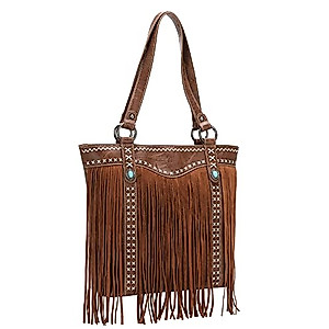 Montana West Embroidered Fringe Collection Vegan Leather Tote for Women Large Fashion Shoulder Bag with Wallet MW1149G-8113BR+W