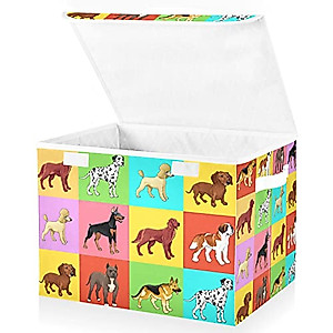 innewgogo Different Dogs Storage Bins with Lids for Organizing Closet Organizers with Handles Oxford Cloth Storage Cube Box for Clothes