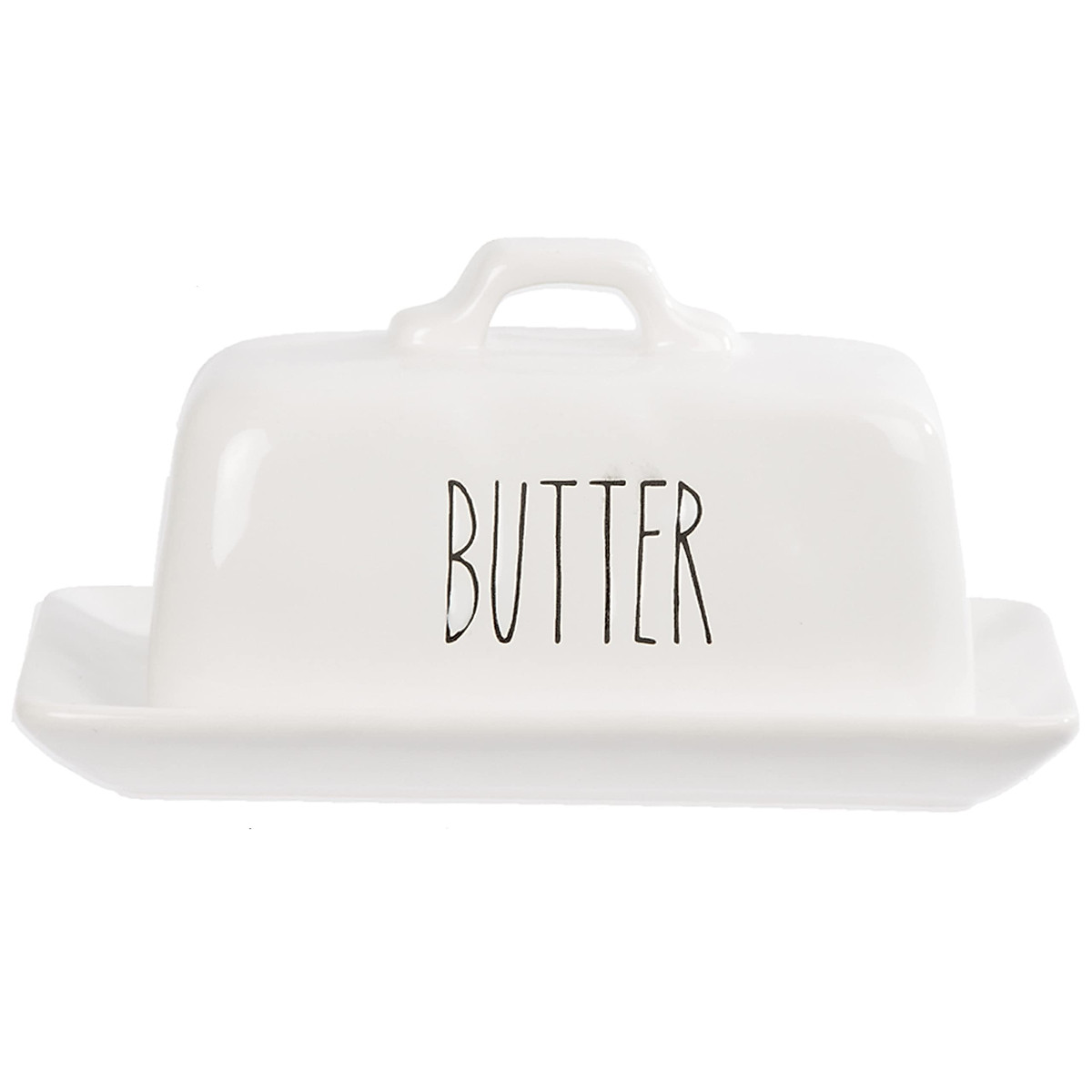 Luciano Housewares Farmhouse Modern Ceramic Butter Dish, 7.25 inches, White