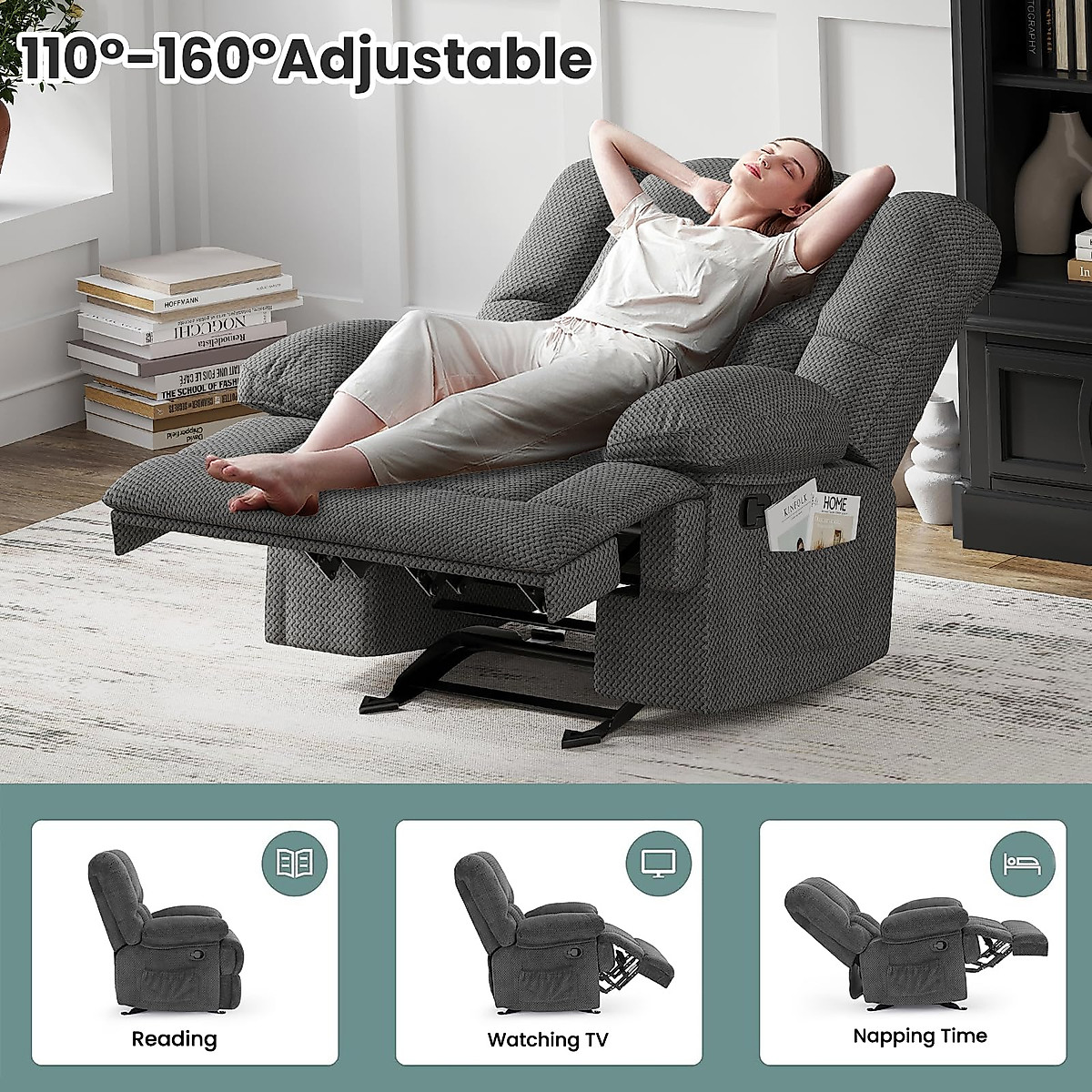 STARY Rocker Recliner Sofa Living Room Chair for Adults, Grey