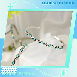 Lasnten 5 Pieces Turquoise Bracelet, Turquoise Cuff Bracelet, Western Turquoise Stackable Bracelet Handmade Gemstone Bangle for Women Christmas Birthday Gift