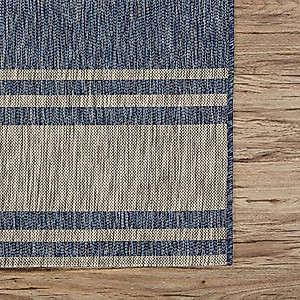 LR Home Captiva Nautical Helm Indoor/Outdoor Area Rug, 5' x 7', Navy/Gray