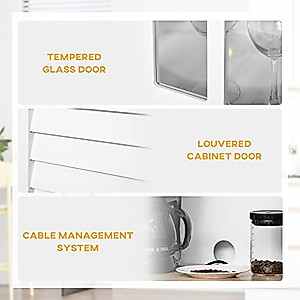 HOMCOM 67" Modern Buffet with Hutch, Louvered Kitchen Pantry Microwave Cabinet with Framed Glass Doors and 2 Drawers, White