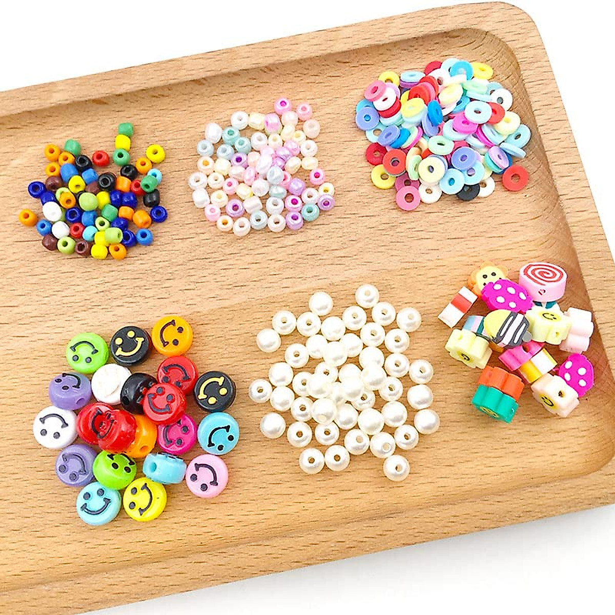 Dunsi 1300pcs Spacer Beads Set Colorful Beads Smiley Face Beads Peal Beads Flat Round Polymer Clay Beads for Necklace Bracelets Making
