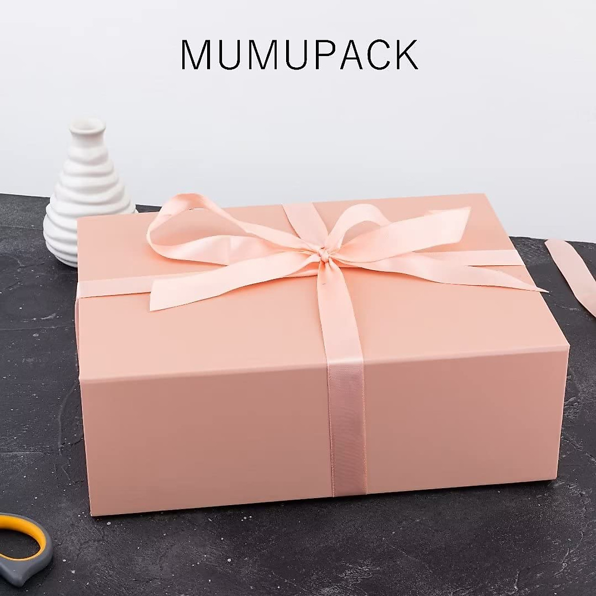 MUMUPACK Gift Box 8x7x3.3 Inches,Pink Gift Box with Lid, Storage Box Ribbon Magnetic Closure for Luxury Packaging Box for Presents,Wedding Christmas Birthdays Gift Packging