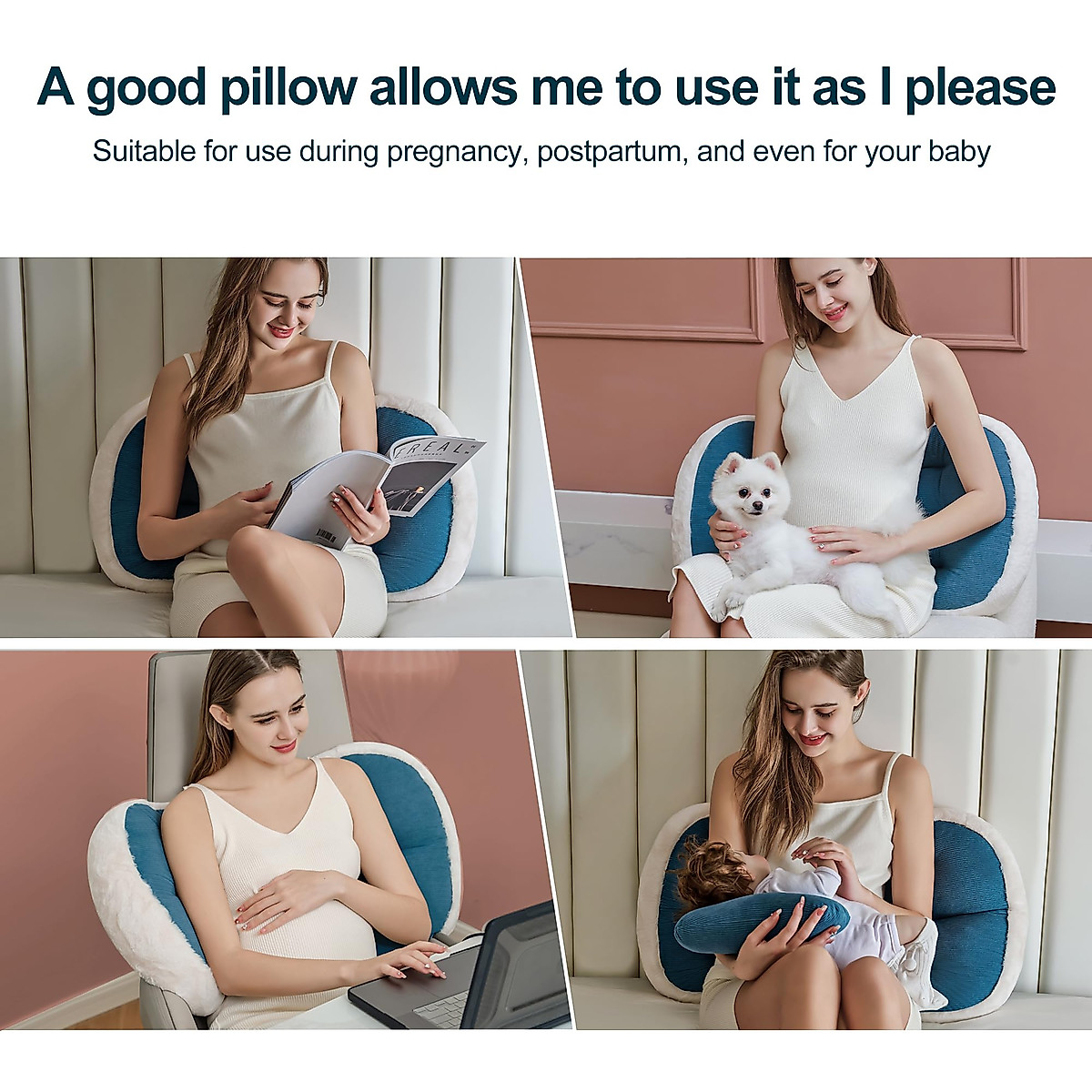 pobopobo Pregnancy Pillows for Sleeping, Faux Fur Luxury Maternity Pillow Support for Pregnant Women, Pregnancy Must Haves, Side Sleeper Pillows for Adults (Grey)