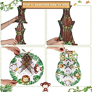 Safari Cupcake Sand 3 Tier Jungle Theme Baby Shower Decor Woodland Cupcake Holders Decorations Forest Wild Animals Theme Dessert Tower for Kids Birthday Party Supplies