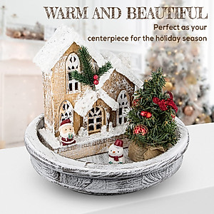 PUERSI Farmhouse Wood Lazy Susan for Table, Christmas Centerpiece for Dining Room Table, Rustic Decorative Wooden Round Turntable - 13 Inch, White