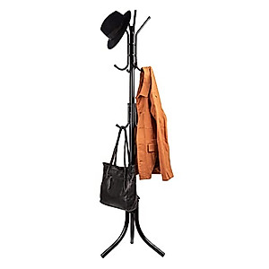 Mind Reader COATRACK11 Standing Metal Coat Rack Hat Hanger 11 Hook for Jacket, Purse, Scarf, Umbrella Tree Stand, Black