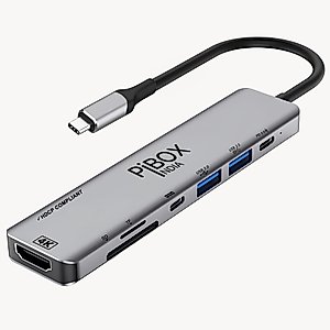 pibox India - USB C Hub Dock- 7 in 1 with HDCP 2.2, Aluminum Type C Adapter with 4K HDMI Port, USB 3.0 Port, USB-C Power Delivery, TF/SD Card Reader, MacBook Air, Pro/Dell (Grey)