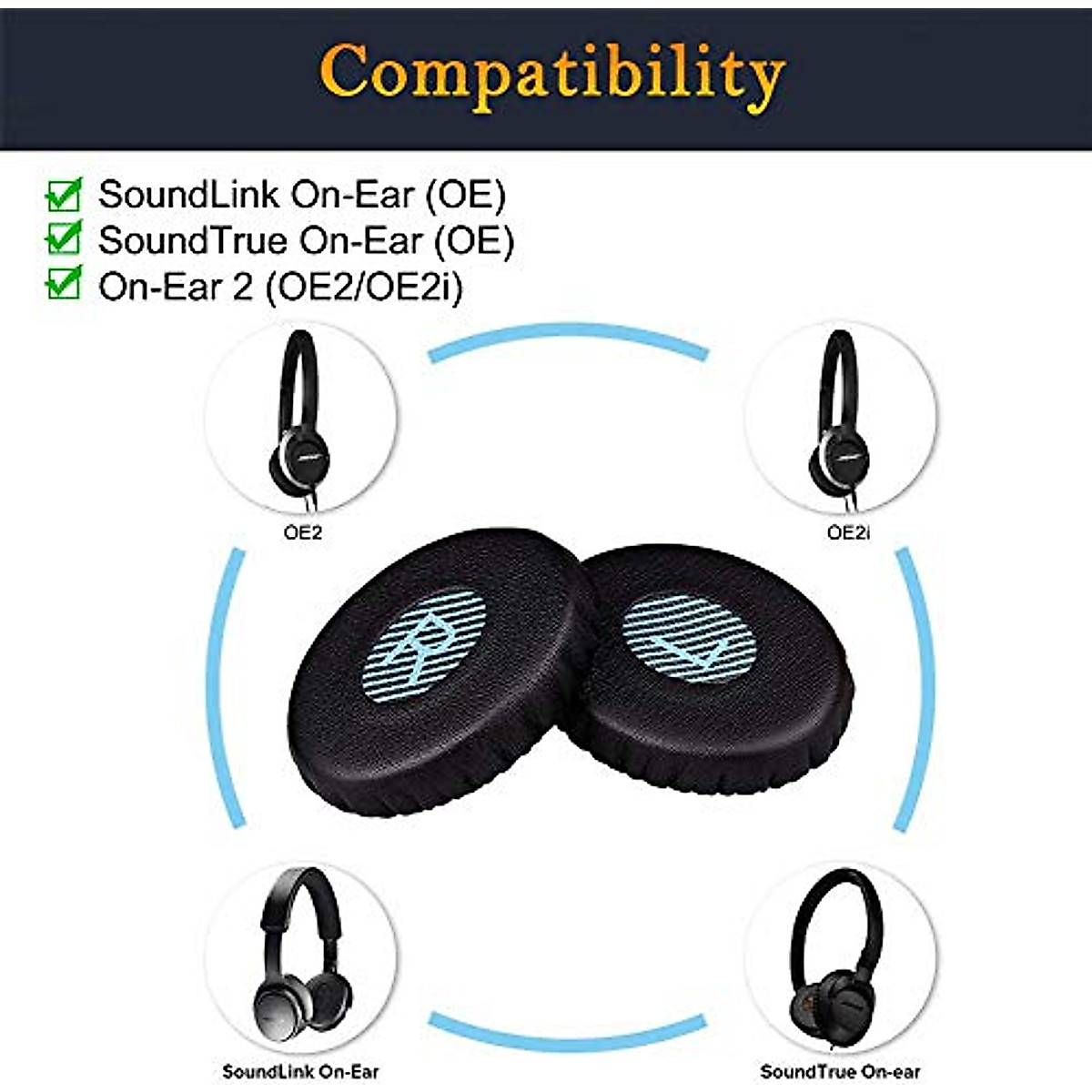 SOULWIT Ear Pads Cushions Replacement for Bose On-Ear 2 (OE2 & OE2i)/ SoundTrue On-Ear (OE)/ SoundLink On-Ear (OE) Headphones, Earpads with Softer Leather, Noise Isolation Foam