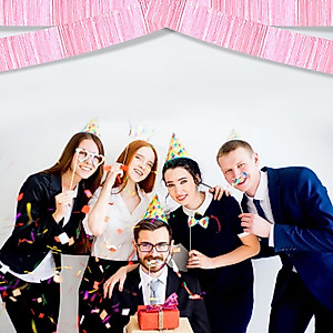 4P Metallic Foil Fringe Tinsel Streamer Banner Table Skirts for Rectangle Tables Backdrop Garland Curtains for Parade Floats Wedding Graduation Anniversary Birthday Parties Decoration (Makaron Pink)