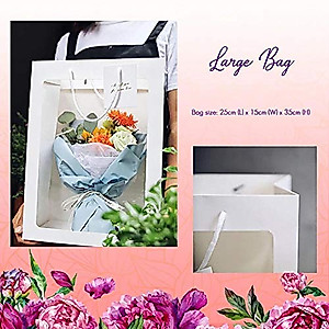 XIGUI 4 Pcs Gift Bags, Tote Paper Bags with Transparent Window Flower Bouquet Handles, Wedding, Birthday, Christmas Bag
