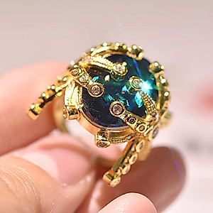 MYLYAHY Womens Exaggeration Starfish Blue Cubic Zirconia Ring,14K Yellow Gold Sapphire Ring Blue Gemstone CZ Crystal Punk Biker Gothic Cocktail Party Ring Jewelry Gift for Women Girls Her (Ring_A, 8)