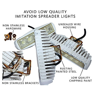 Wave One Marine | Dual Color LED Boat Spreader Light Deck Flood Beam Stainless Hardware & Bracket IP68 Waterproof Multicolor Bright High Lumen Output (White Housing, White & Blue)