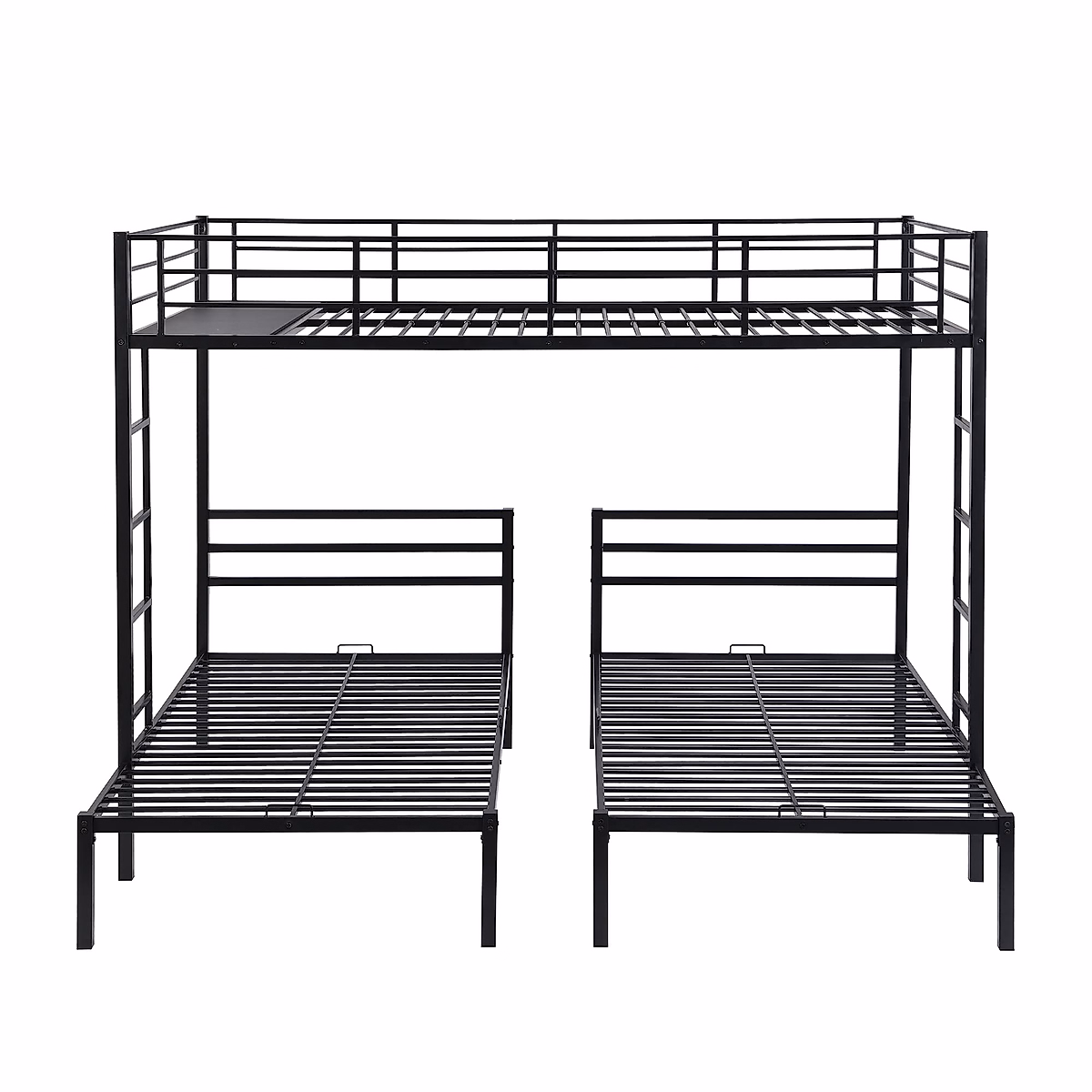 Triple Bunk Bed for 3, Full Over Twin&Twin Bunk Bed with Built-in Shelf, Ladder and Full-Length Guardrails, Heavy Duty Metal Triple Bunk Beds for Kids, Boys, Girls, Teens & Adults