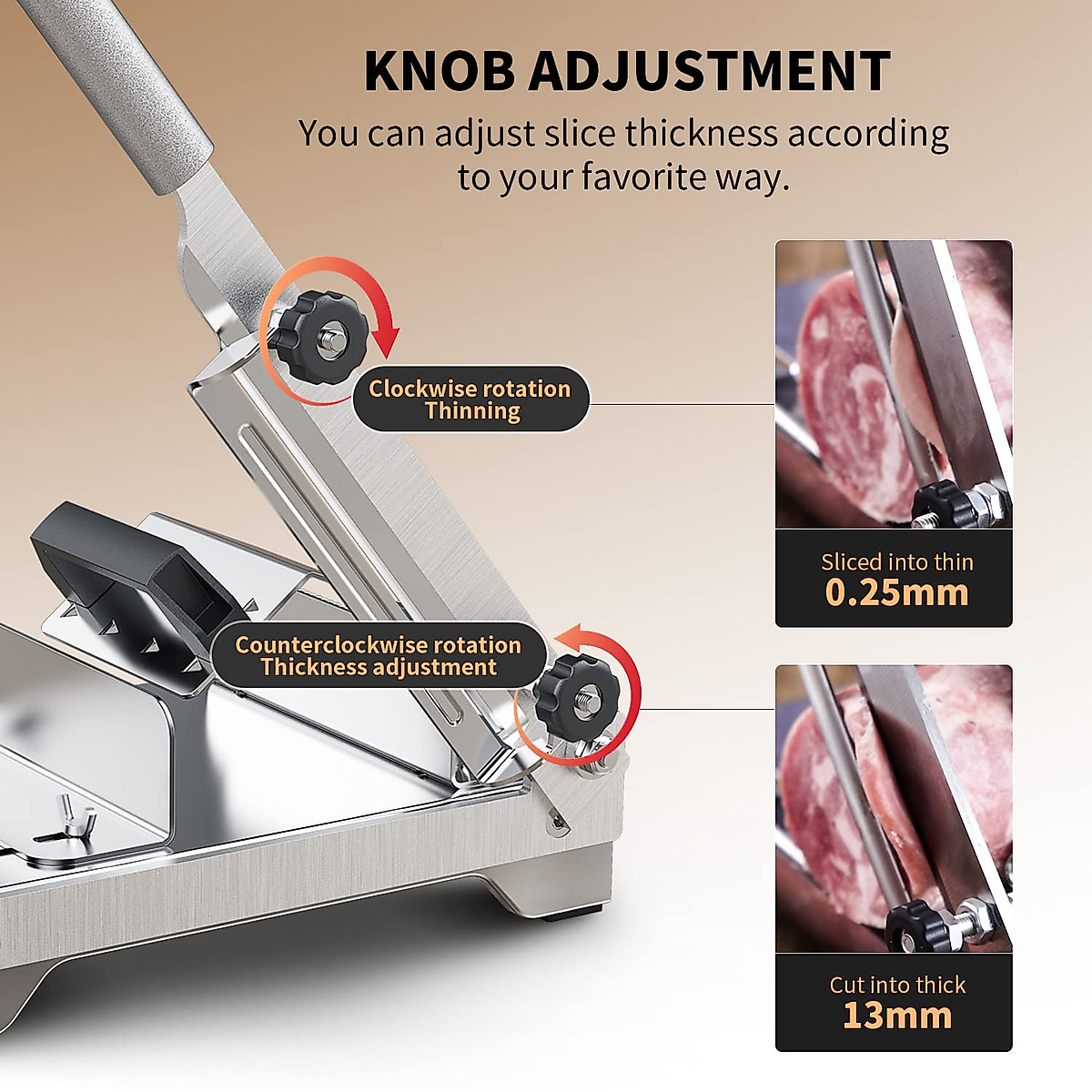 Manual Meat Slicer-Stainless Steel Meat Food Slicer Telescopic Fixed Baffle Food Meat Slicer U-shaped Support Frame Meat Chopper Slicer Suitable for Meat Ribs Vegetables Frozen Meat