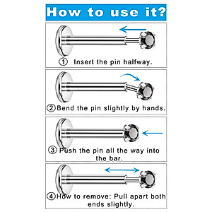 Tragus Piercing Jewelry Surgical Steel Cartilage Earrings 18g Threadless Nose Stud 5mm Lip Ring Push in Labret 3.5mm Black CZ Nose Rings for Women Conch Stud Helix Earring Rook Earrings Flat Back